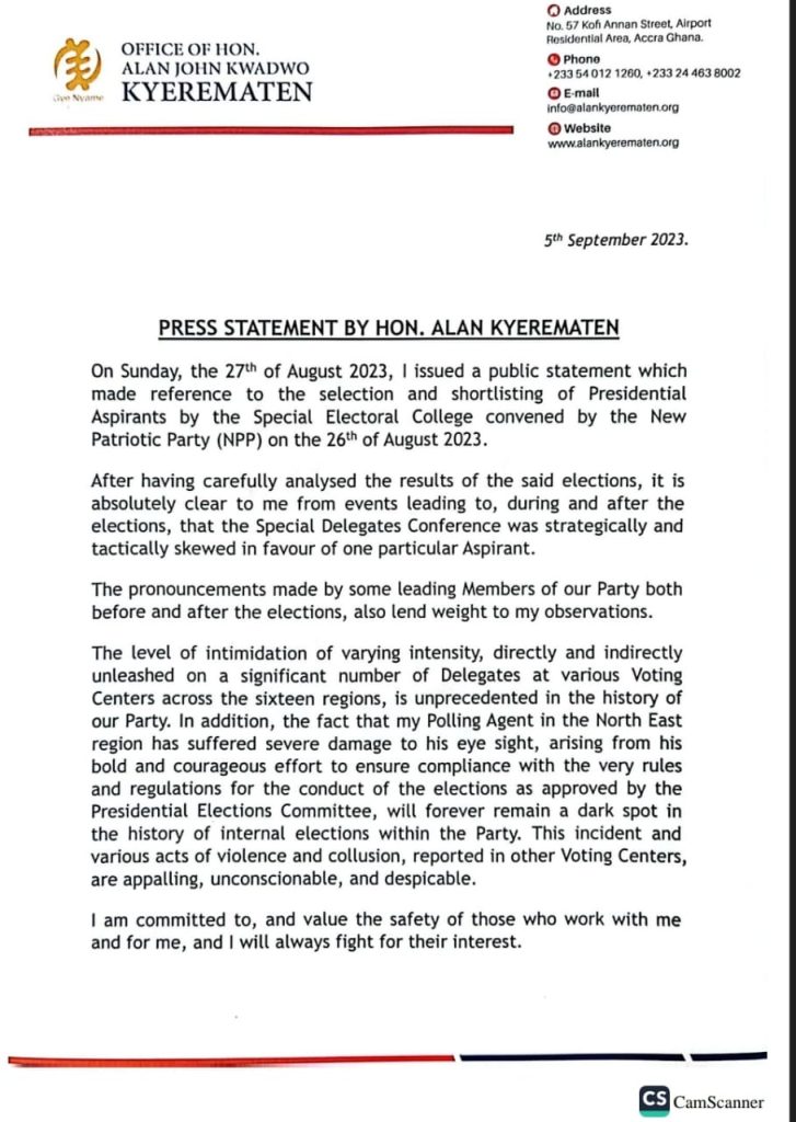 Alan Cash withdraws from NPP flagbearer race: Read full statement ...