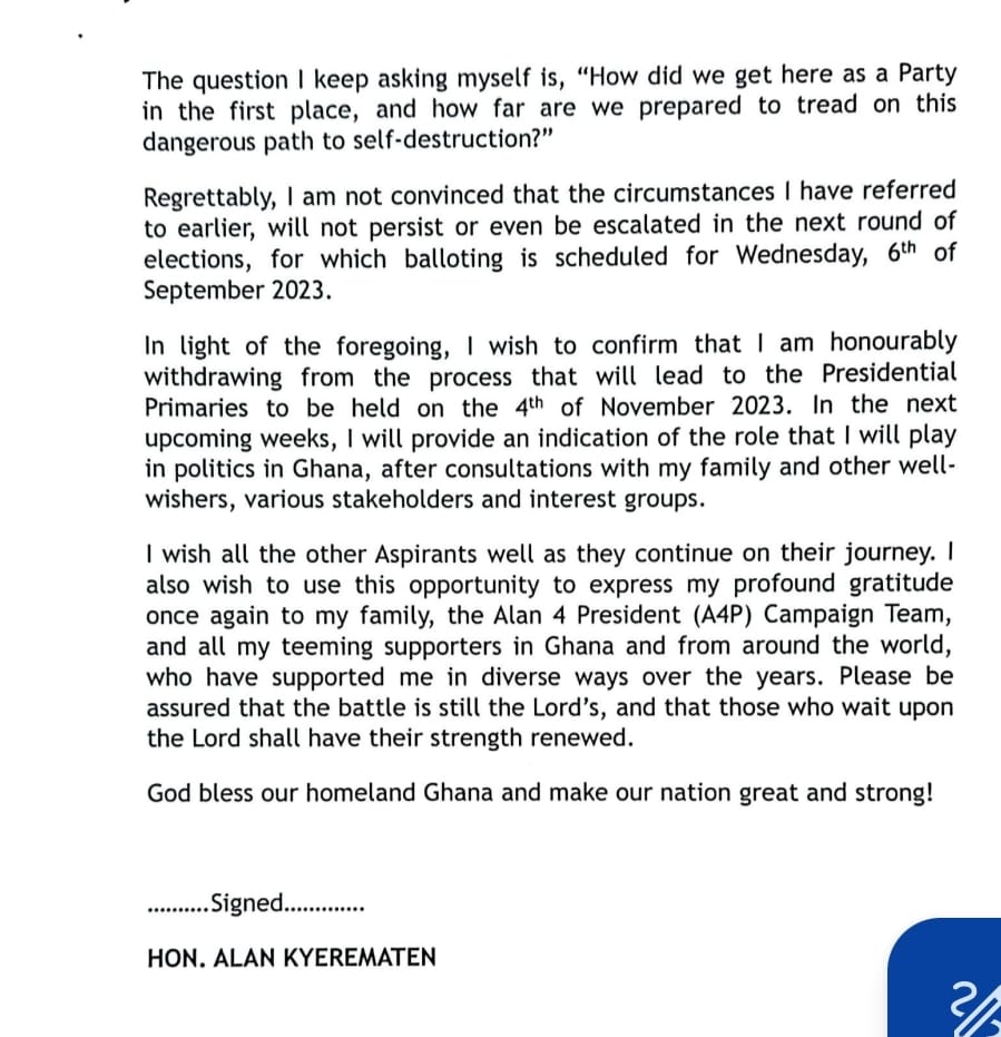 Alan Cash withdraws from NPP flagbearer race: Read full statement ...